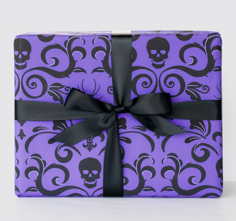 Gothic Skull & Bat Damask Wrapping Paper – Spooky Cat Press